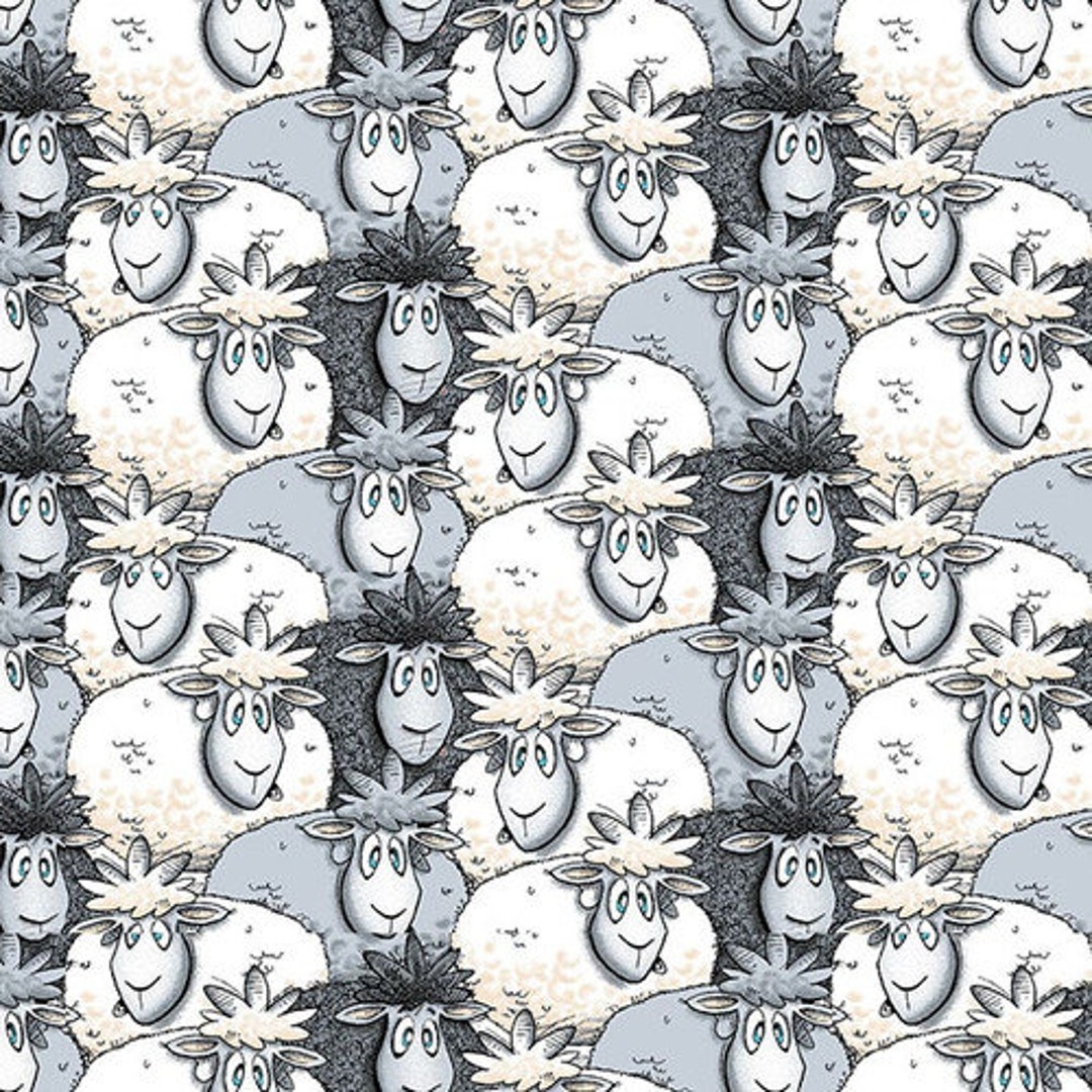 Farmyard Tails Packed Sheep Gray by Eric Sturtevant for Studio E 6901 ...