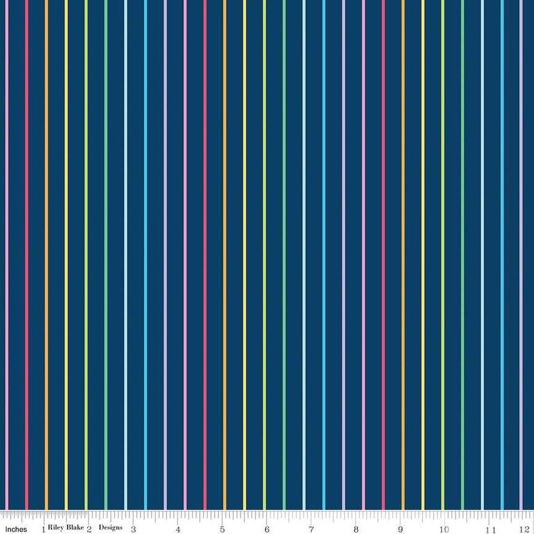 Sunshine Blvd Stripes Navy by Amber Kemp-gerstel of Damask Love for Riley Blake Designs C12103 ...