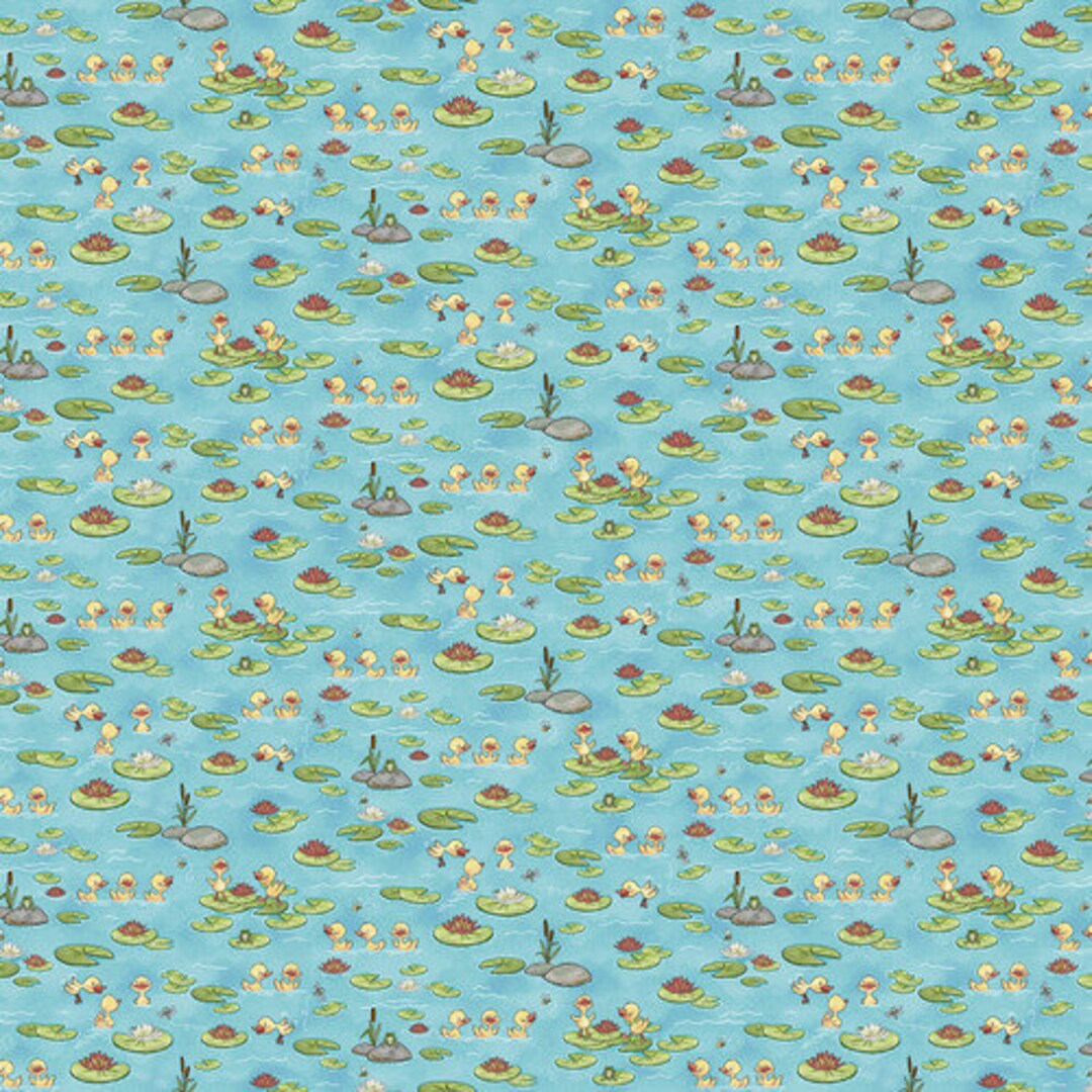 River Romp Ducklings and Lily Pads Teal by Sharon Kuplack for Henry ...