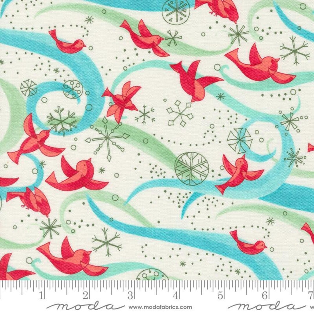 Winterly Birds With Ribbons Cream by Robin Pickens for Moda Fabrics ...