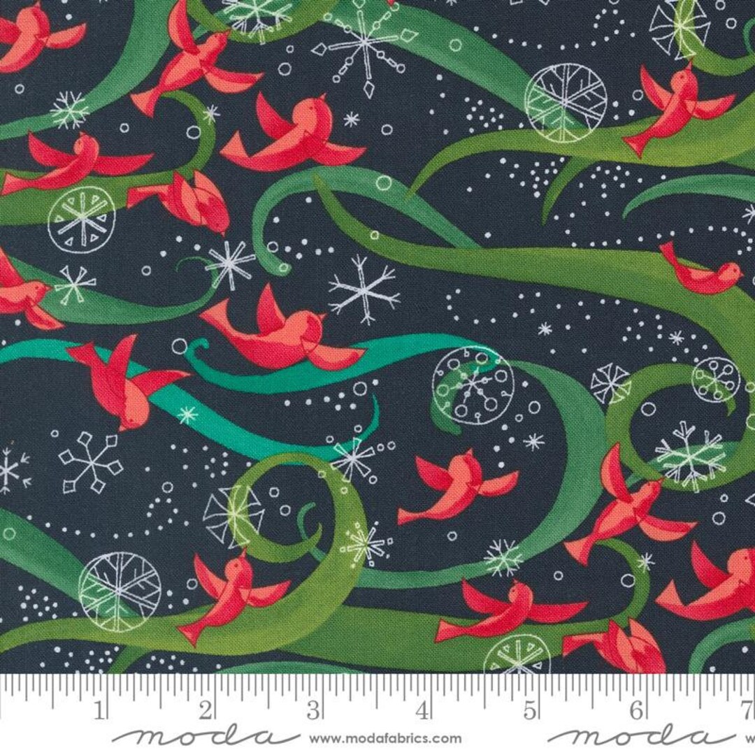 Winterly Birds With Ribbons Soft Black by Robin Pickens for Moda ...