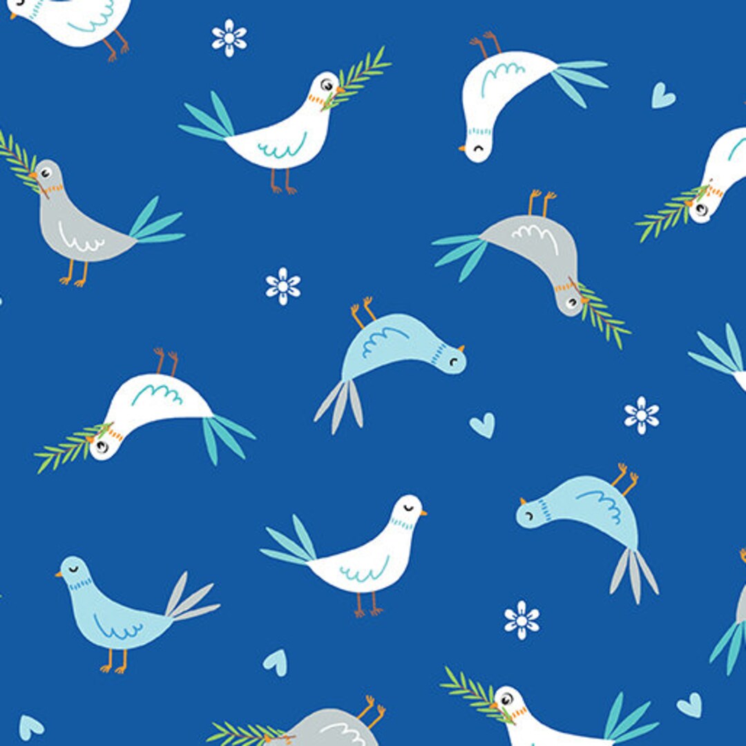 Noah's Journey Doves of Peace Royal Blue by Kanvas Studios for Benartex ...