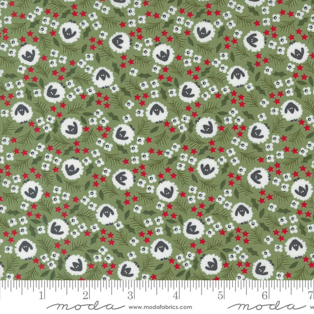Starberry Woolen Small Floral Sheep Green by Corey Yoder for Moda ...