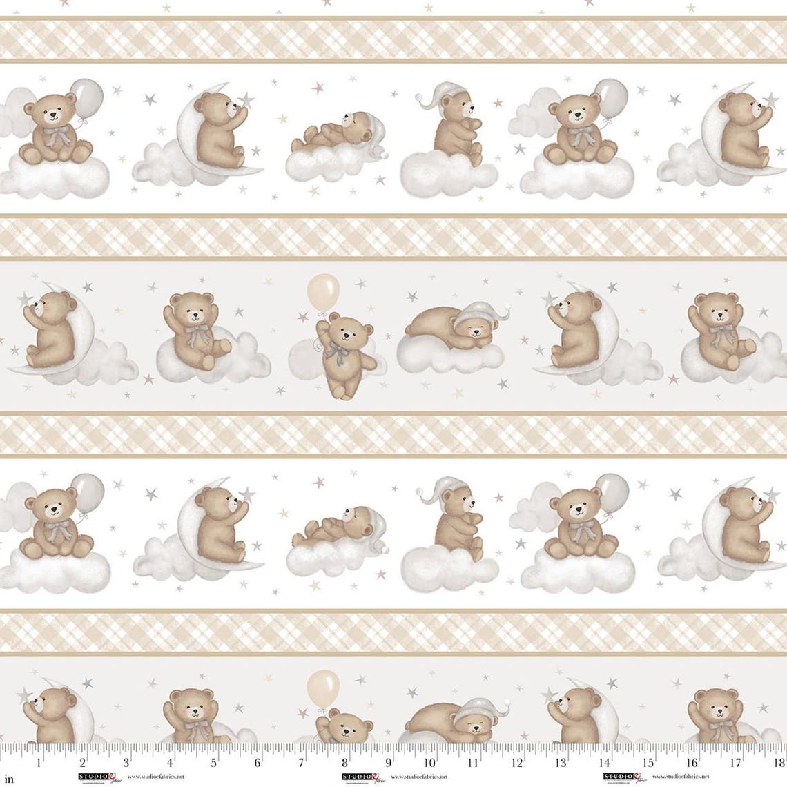 Sleepy Teddy Border Stripe Oatmeal/gray by Sharla Fults for Studio E ...