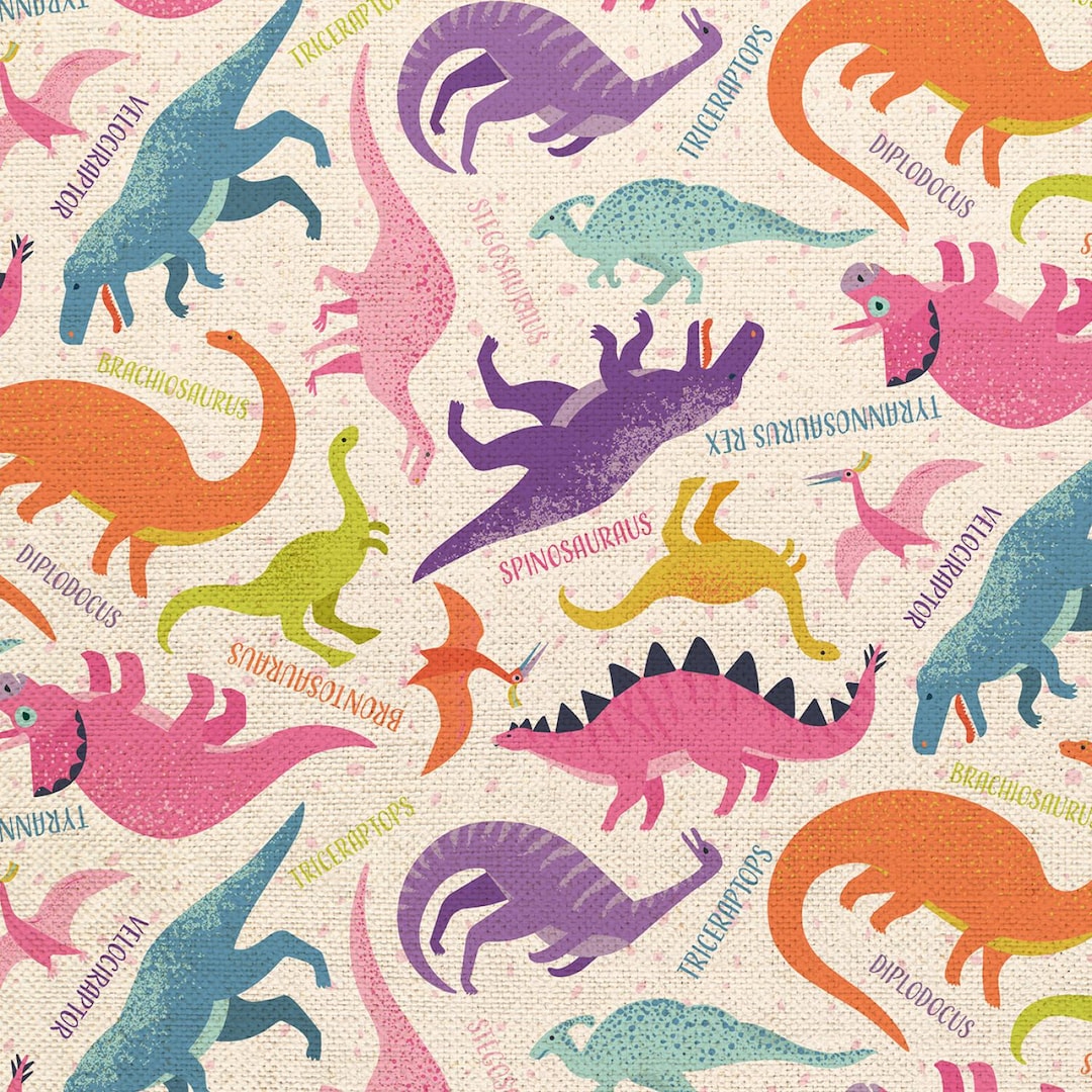 Dino Toss Pink Purple Natural Canvas by Paintbrush Studio 360-25404 ...