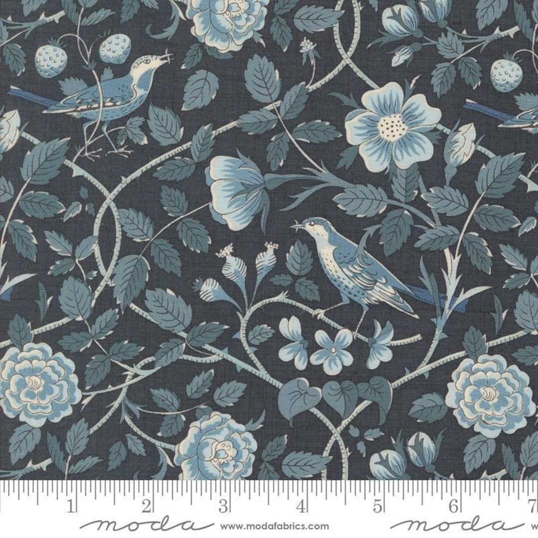 Sacre Bleu Oiseaux Indigo by French General for Moda Fabrics 13972 17 ...