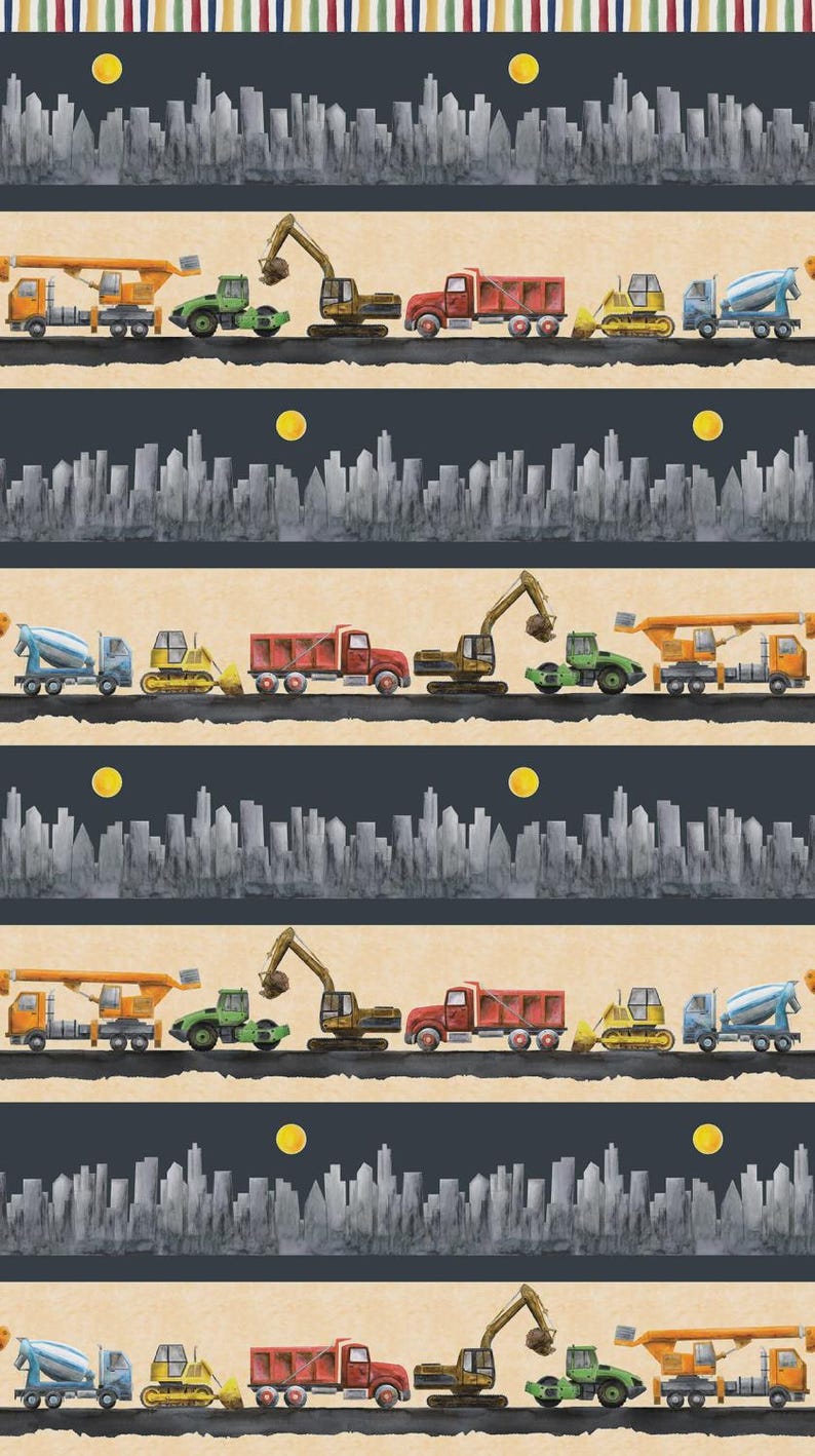 Let's Get Building Construction Equipment Cityscape Grey Peach by Moque ...