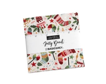 Jolly Good Charm Pack by Basic Grey for Moda Christmas Fabric, 100% Cotton for Quilting and ...