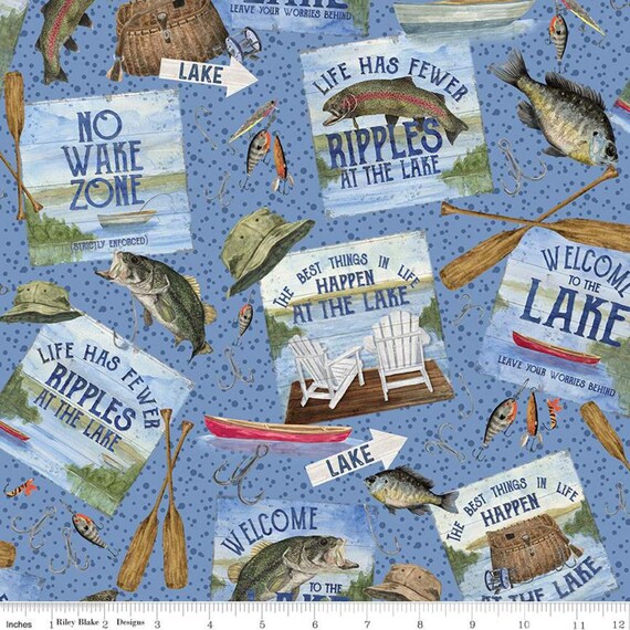 Craft Supplies & Tools At the Lake Fish Blue Fabric Yardage Riley Blake ...