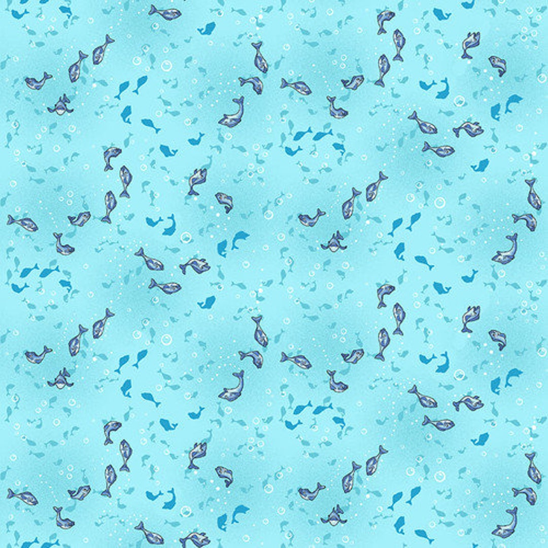 River Romp Swimming Fish Lt Teal by Sharon Kuplack for Henry Glass & Co ...