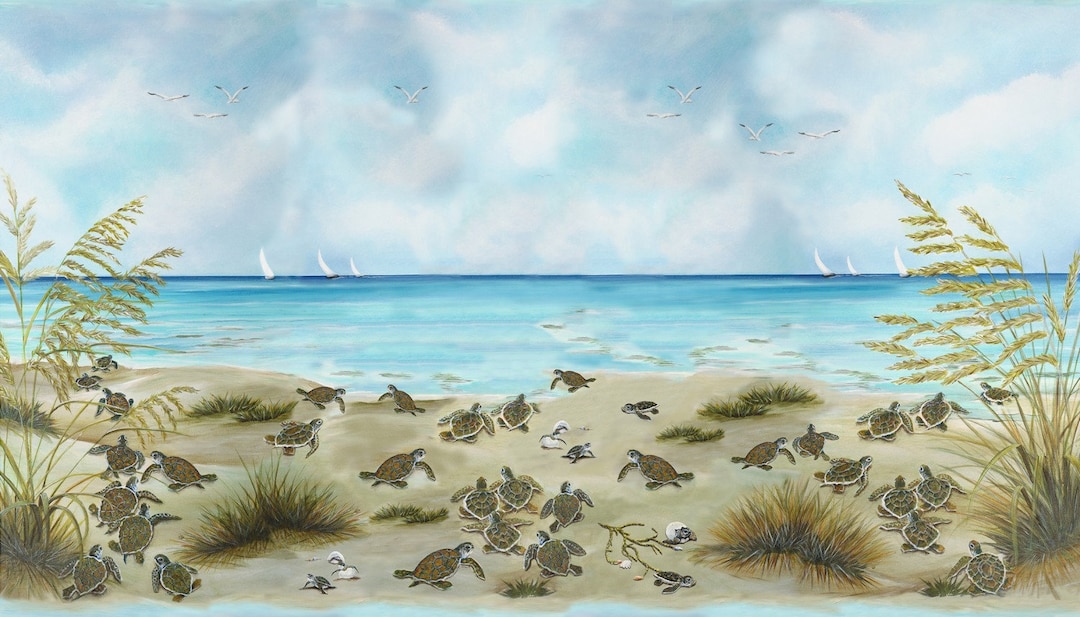 Turtle March Horizontal Sea Turtle Panel 24 Inch Panel by Lisa Marie ...