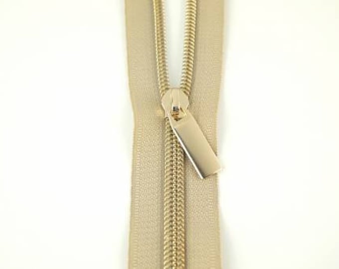 3 Yard Zippers by the Yard Beige Tape Light Gold Teeth #5 With 9 Pulls ...
