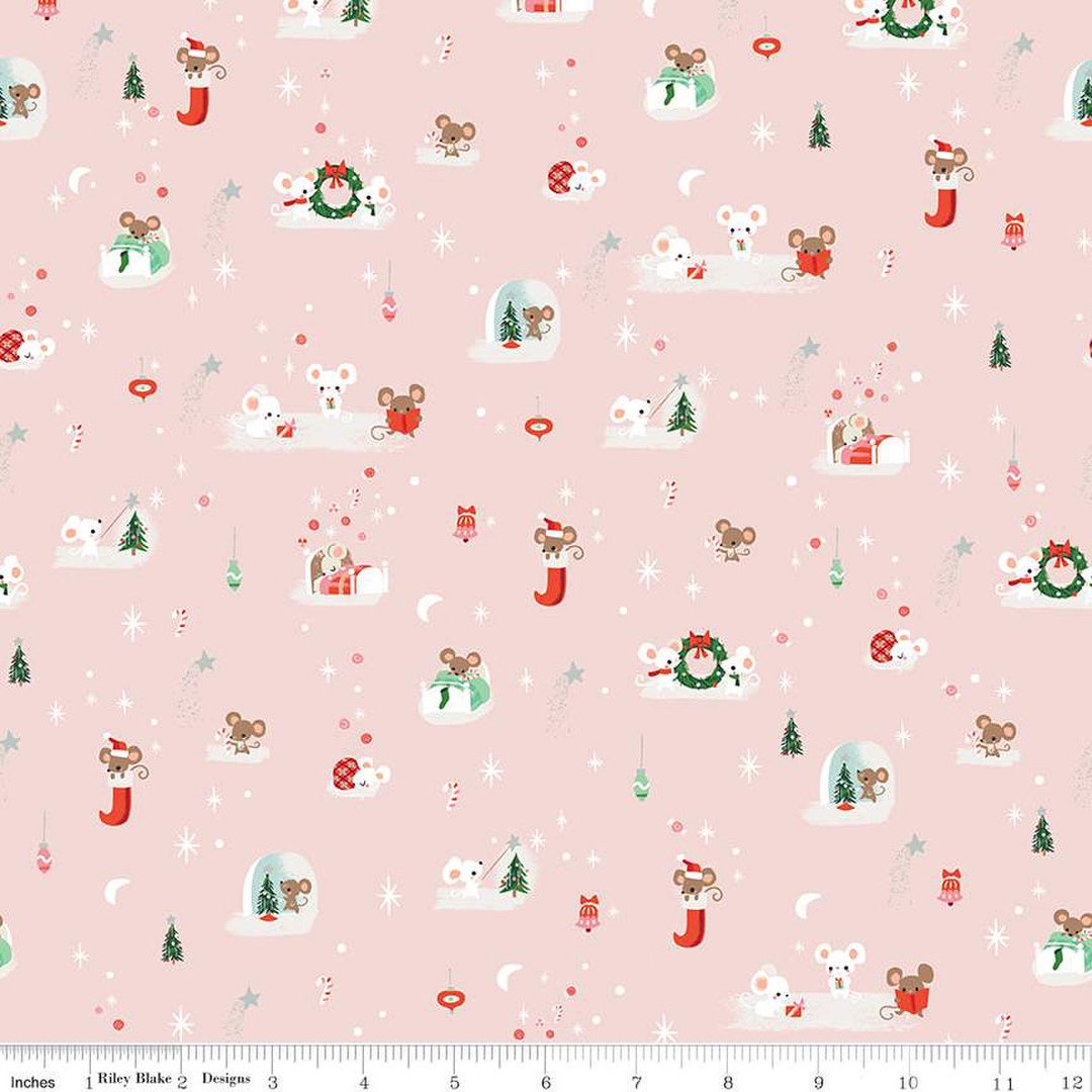 Twas Not Even a Mouse Coral Sparkle by Jill Howarth for Riley Blake Designs SC13464-CORAL Fabric ...
