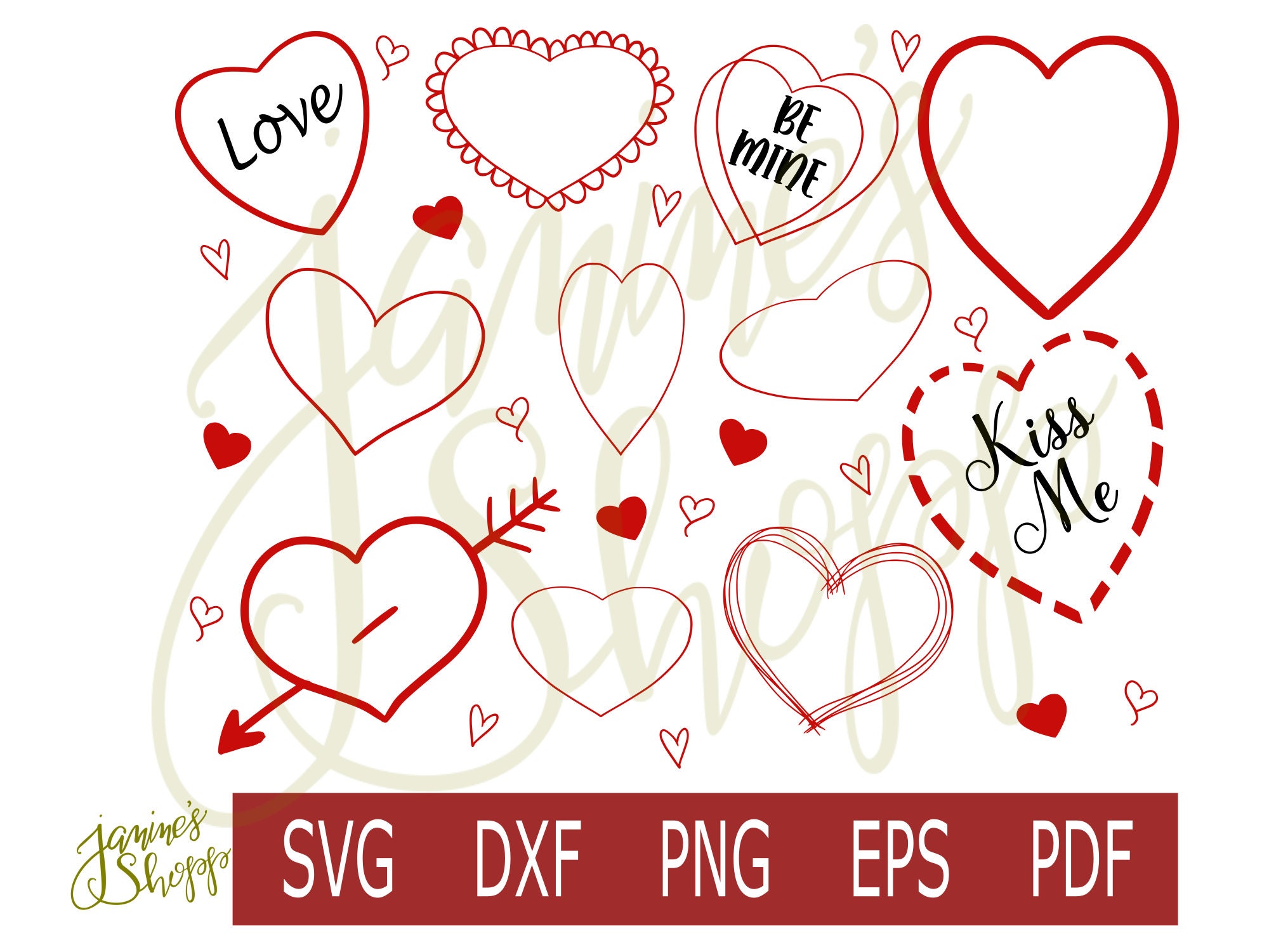 Svg Hearts-love-kiss Me-be Mine-svg Dxf Png Eps Pdf for Use - Etsy