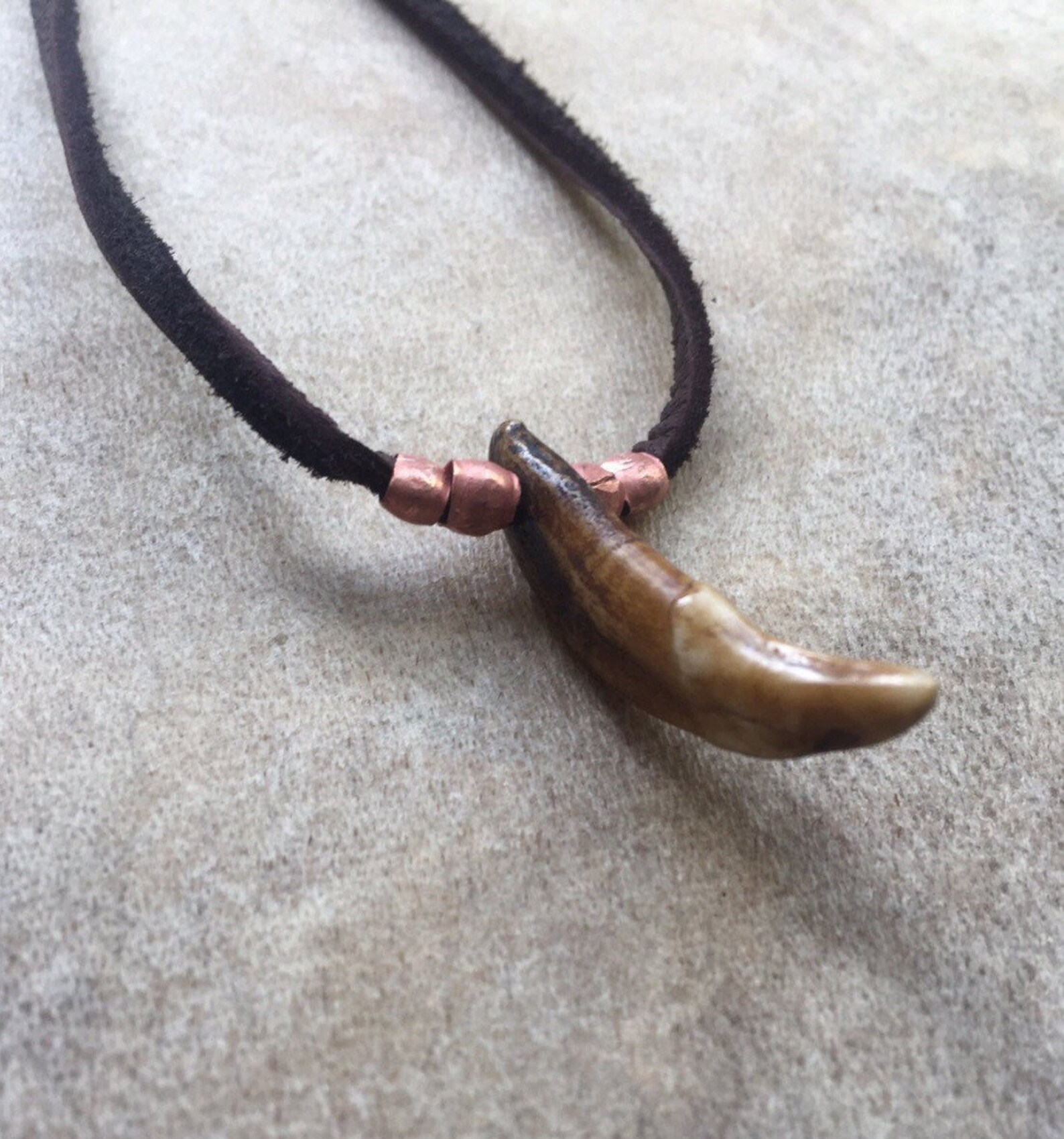 Wolf Tooth Necklace on a Dark Brown Deerskin Cord, Wolf Necklace, Wolf ...