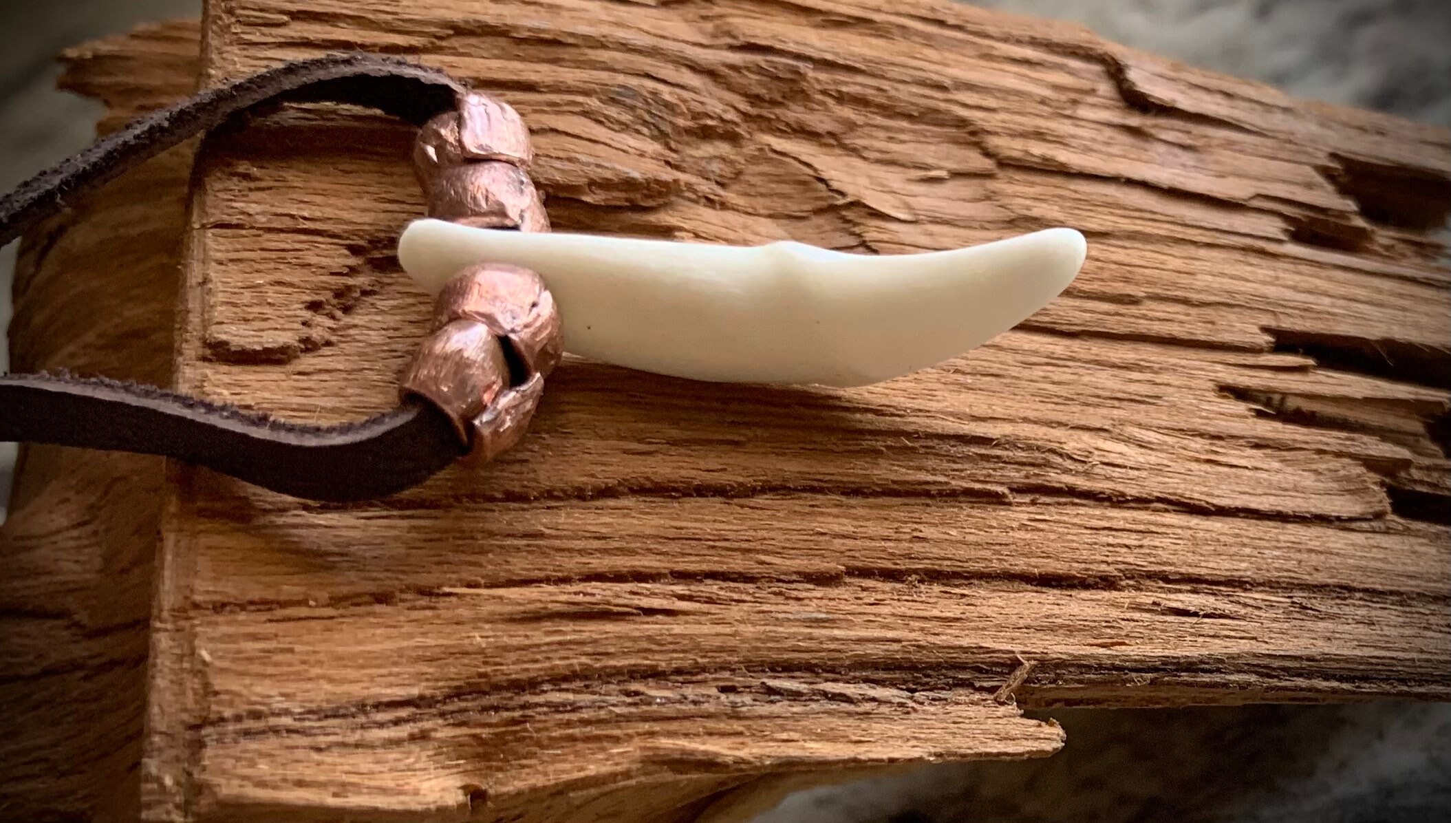 Wolf Tooth Necklace on a Dark Brown Deerskin Cord, Wolf Necklace, Wolf ...