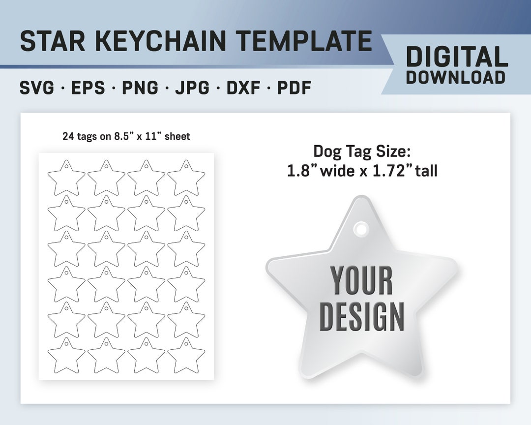 Star Tag Template, Star Keychain Template, Star Keychain Tag, Star ...