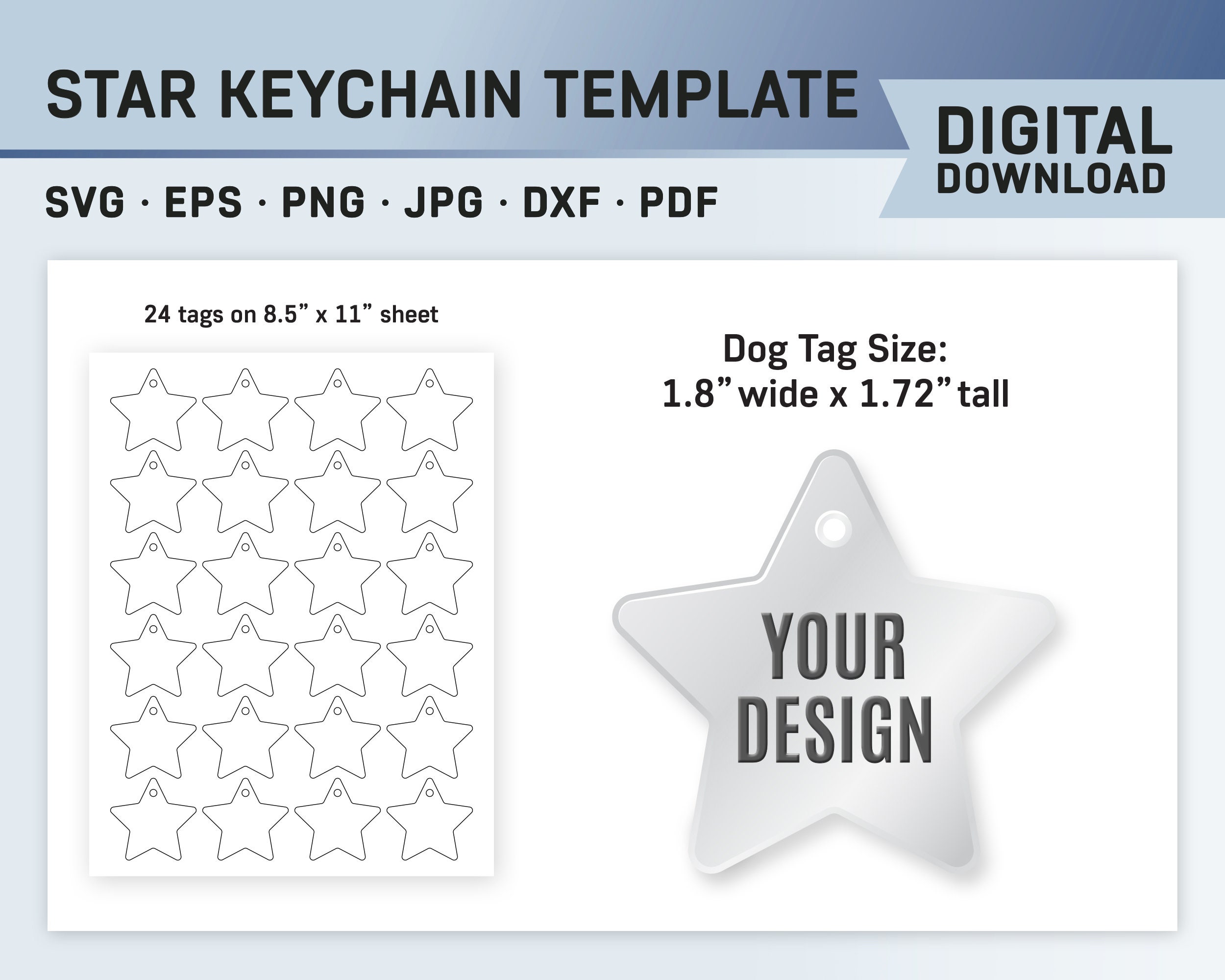 Star Tag Template, Star Keychain Template, Star Keychain Tag, Star ...