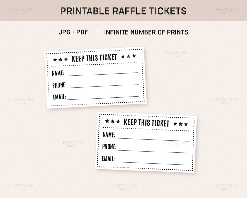 Printable Raffle Ticket, Blank Raffle Ticket, Raffle Ticket Template ...