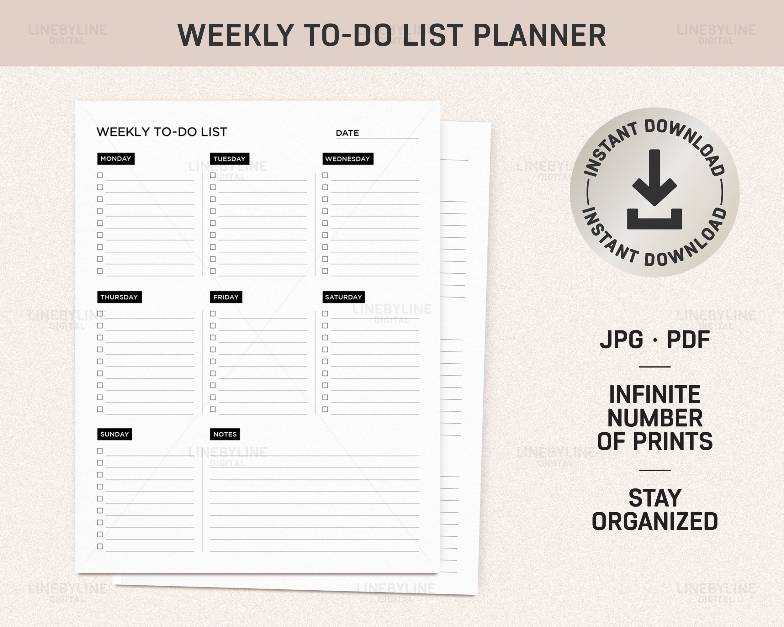 To Do List, Printable Weekly Planner, to Do List Planner, Weekly ...