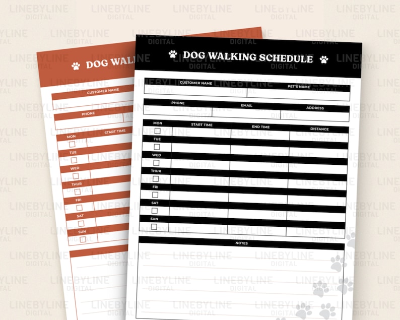 Dog Walking Log, Printable Dog Walking Form, Dog Walk Log Template, Dog ...