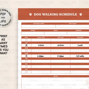 Dog Walking Log, Printable Dog Walking Form, Dog Walk Log Template, Dog ...