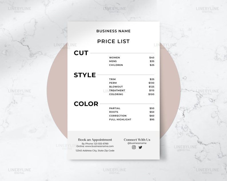 Price List Template Modern Price List Editable Business Pricing List ...