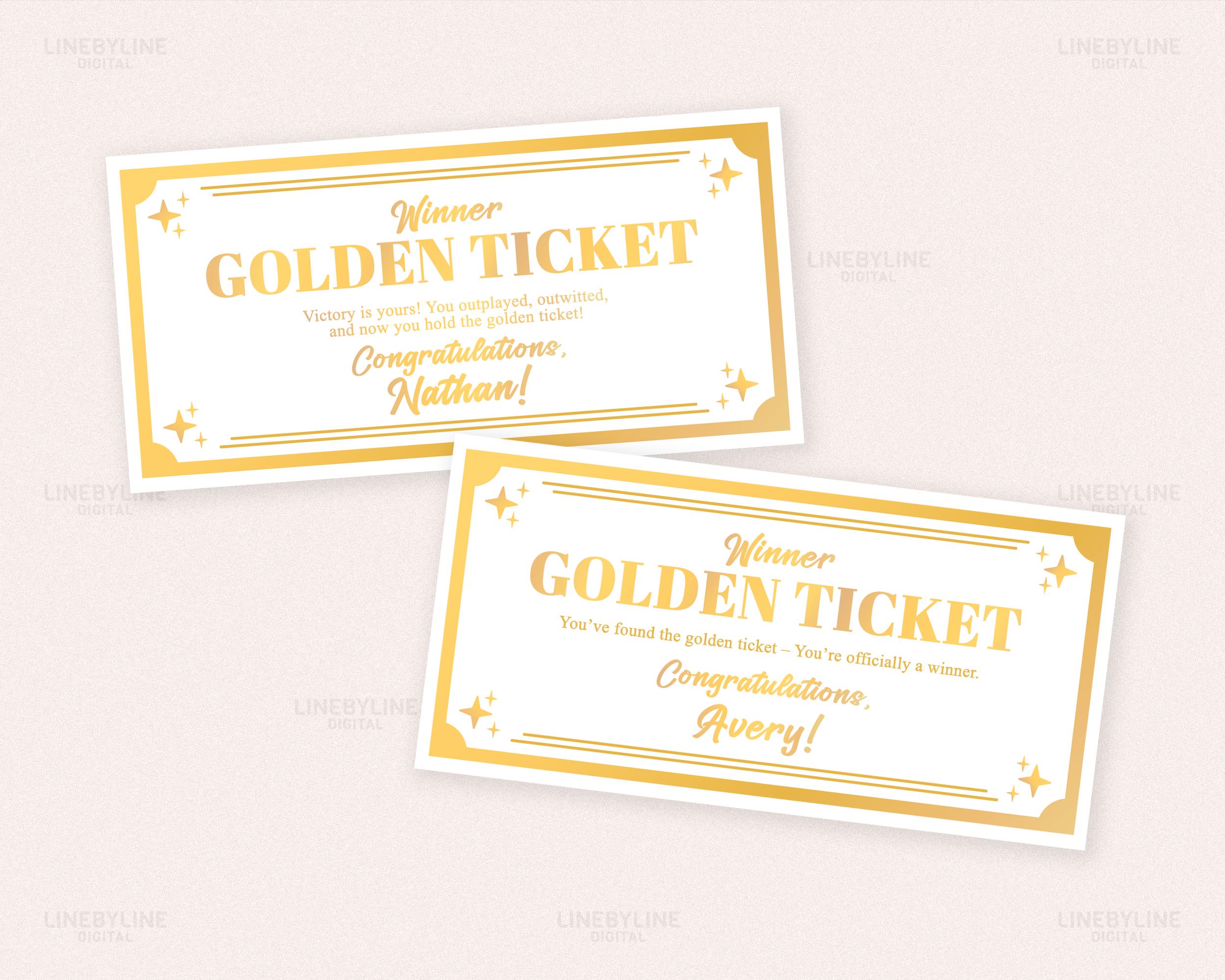 Golden Ticket, Golden Ticket Paper, Golden Ticket Template, Winning ...