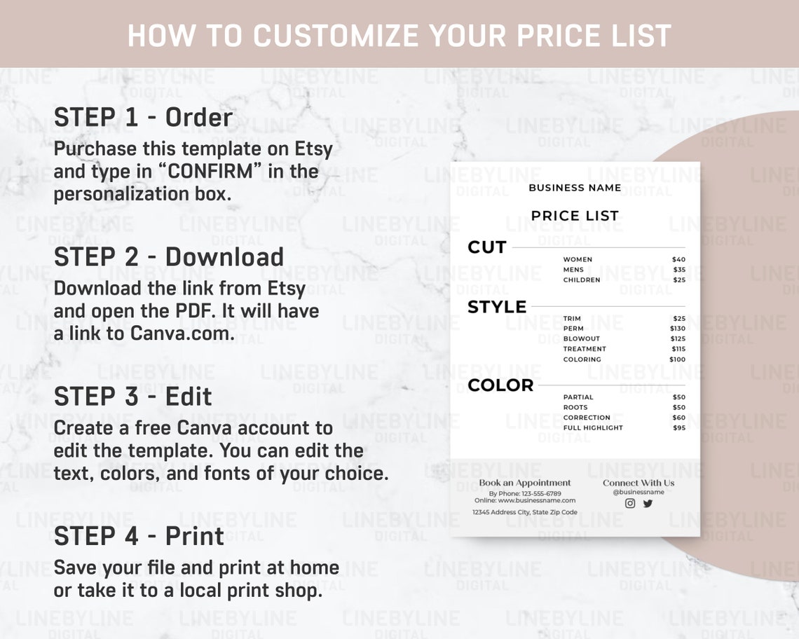 Price List Template Modern Price List Editable Business Pricing List ...