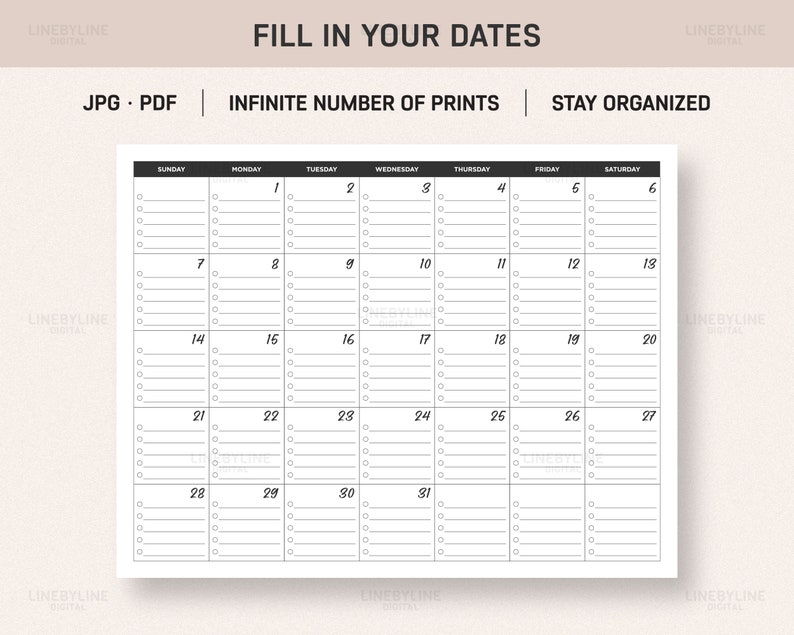 Monthly Calendar, Printable Calendar, Blank Calendar, Calendar With ...