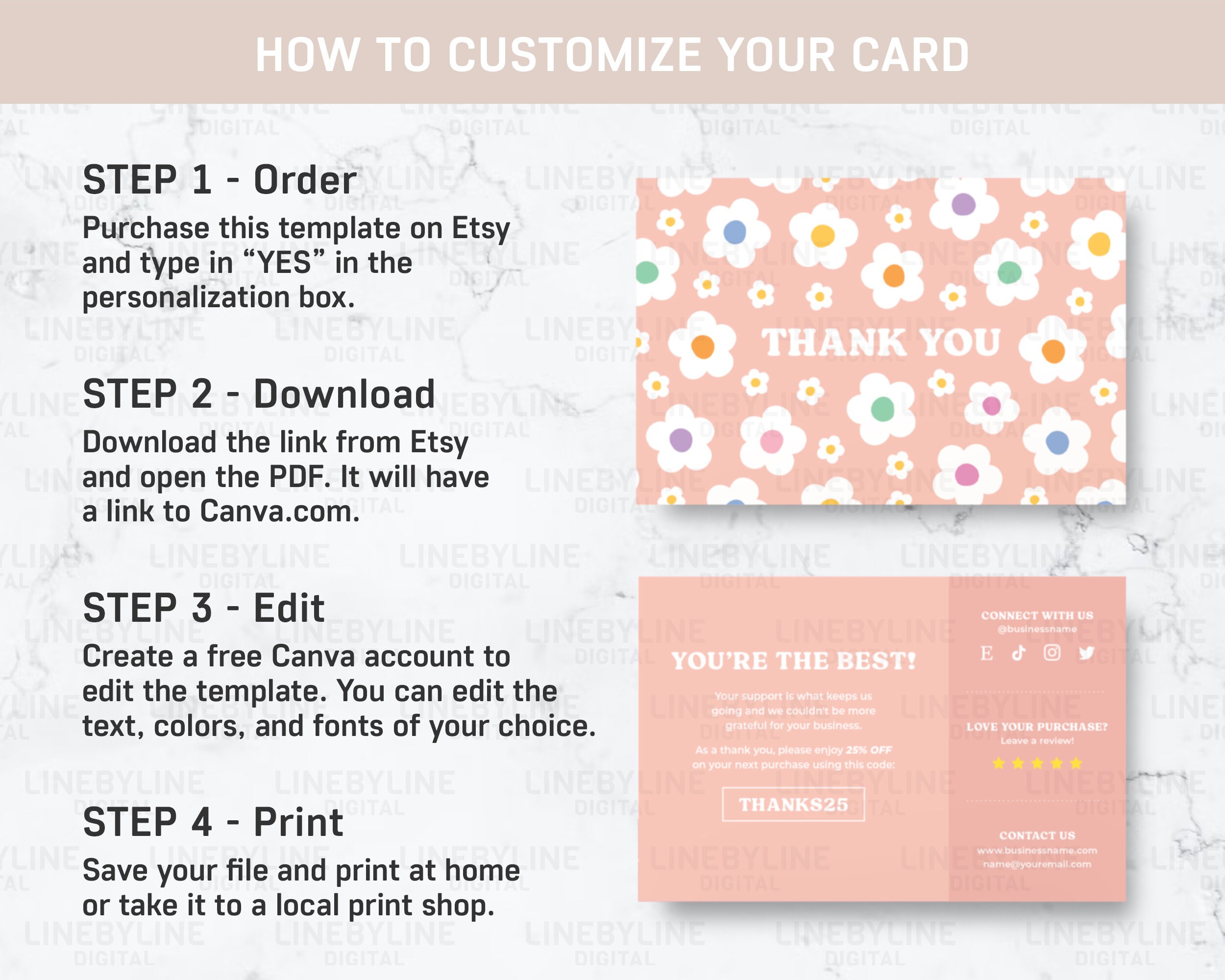 Thank You Card Template, Cute Thank You Card, Thank You Card Canva, Customizable Thank You Card ...