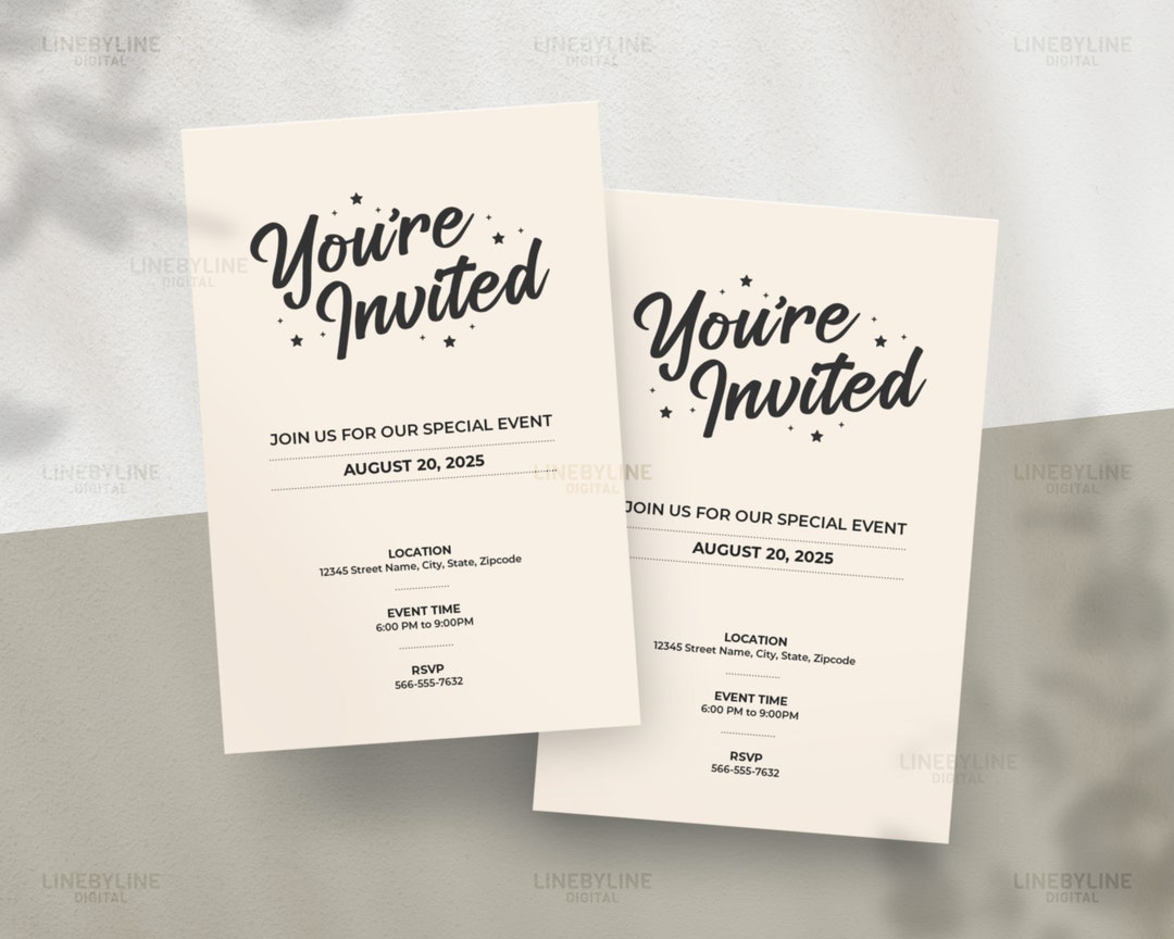Invite Card Template, Invitation Card Template, Custom Invite Card ...
