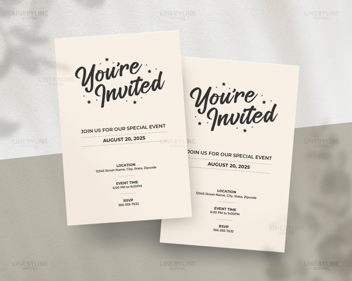 Invite Card Template, Invitation Card Template, Custom Invite Card ...