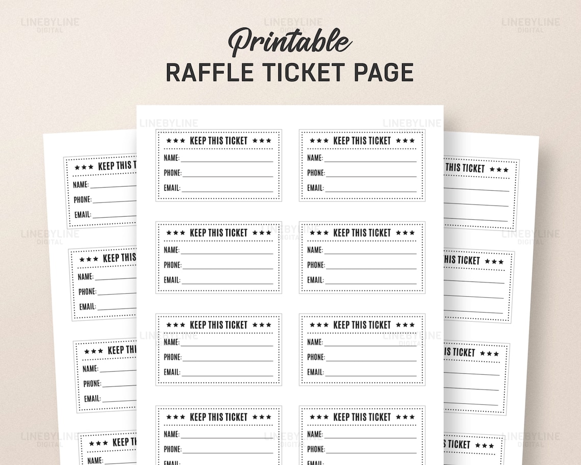 Printable Raffle Ticket, Blank Raffle Ticket, Raffle Ticket Template ...