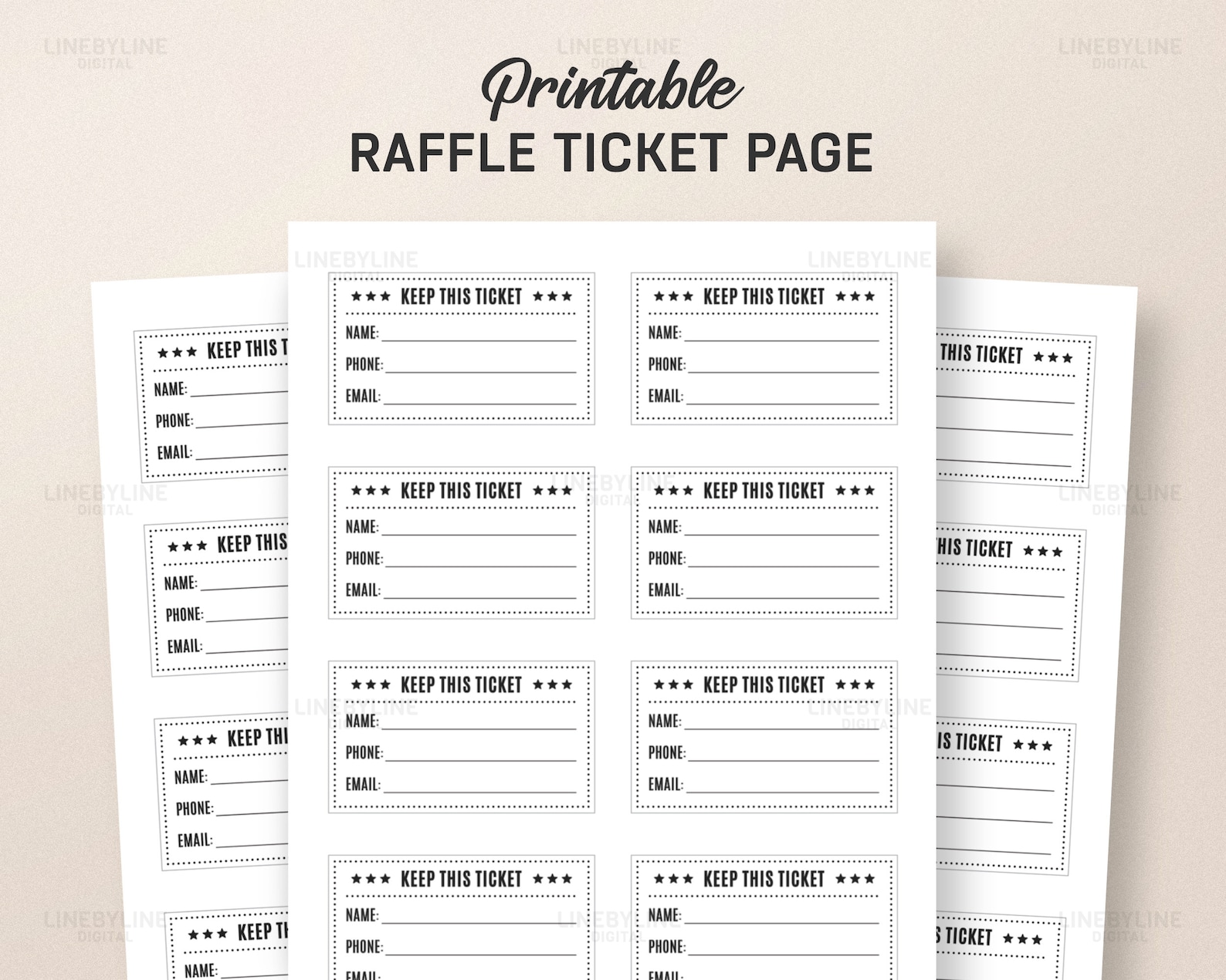 Printable Raffle Ticket, Blank Raffle Ticket, Raffle Ticket Template ... Printable Raffle Ticket, Blank Raffle Ticket, Raffle Ticket Template ...