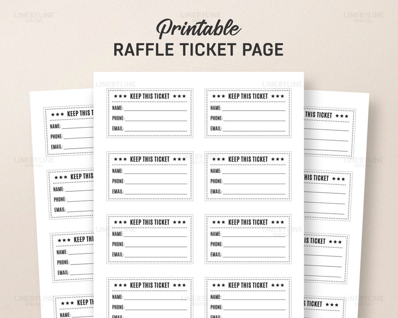 Printable Raffle Ticket, Blank Raffle Ticket, Raffle Ticket Template ...