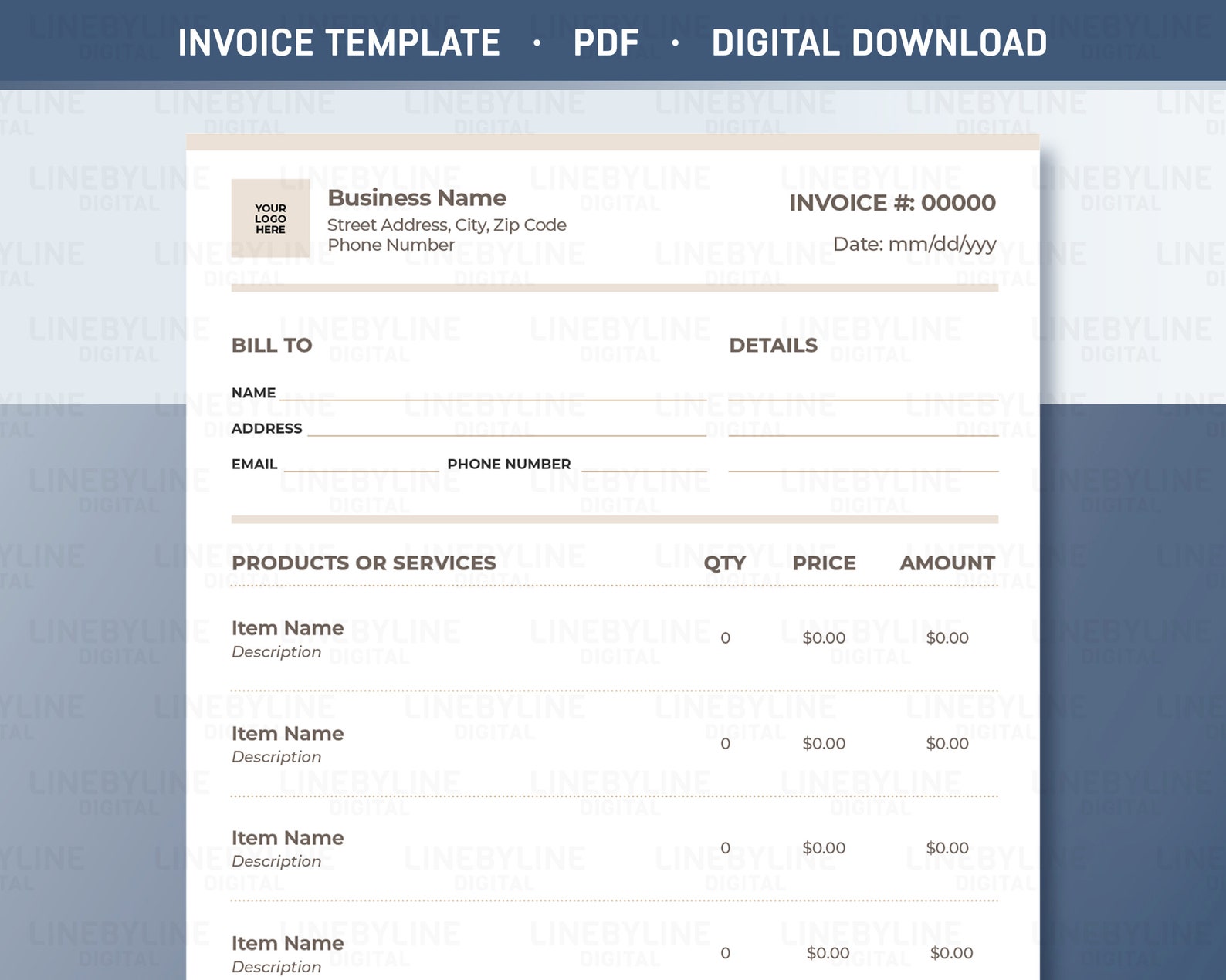 Invoice Template, Invoice Template PDF, Custom Invoice, Editable ...