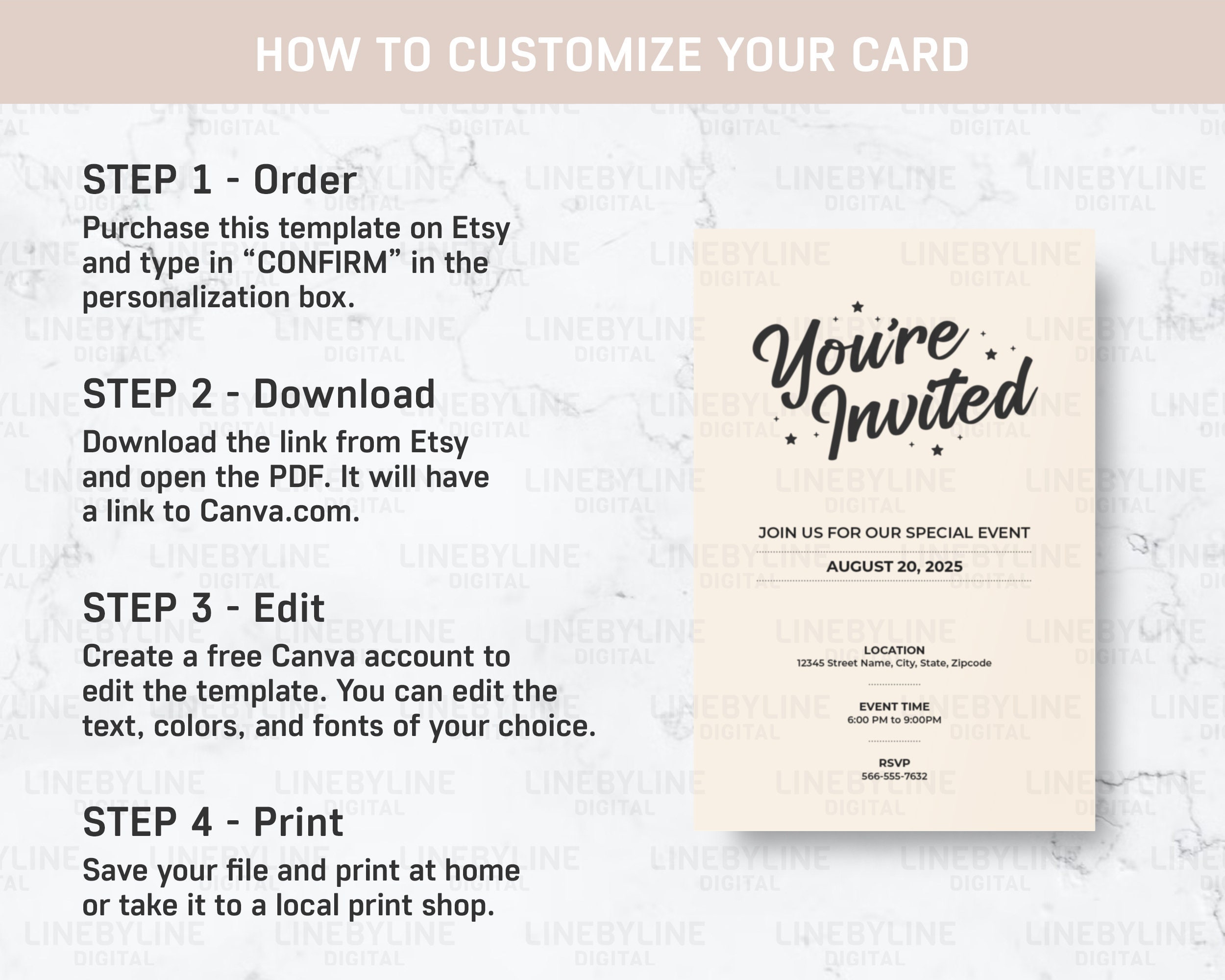 Invite Card Template, Invitation Card Template, Custom Invite Card ...