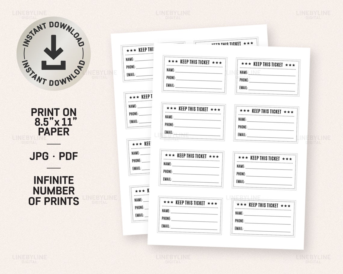 Printable Raffle Ticket, Blank Raffle Ticket, Raffle Ticket Template ...