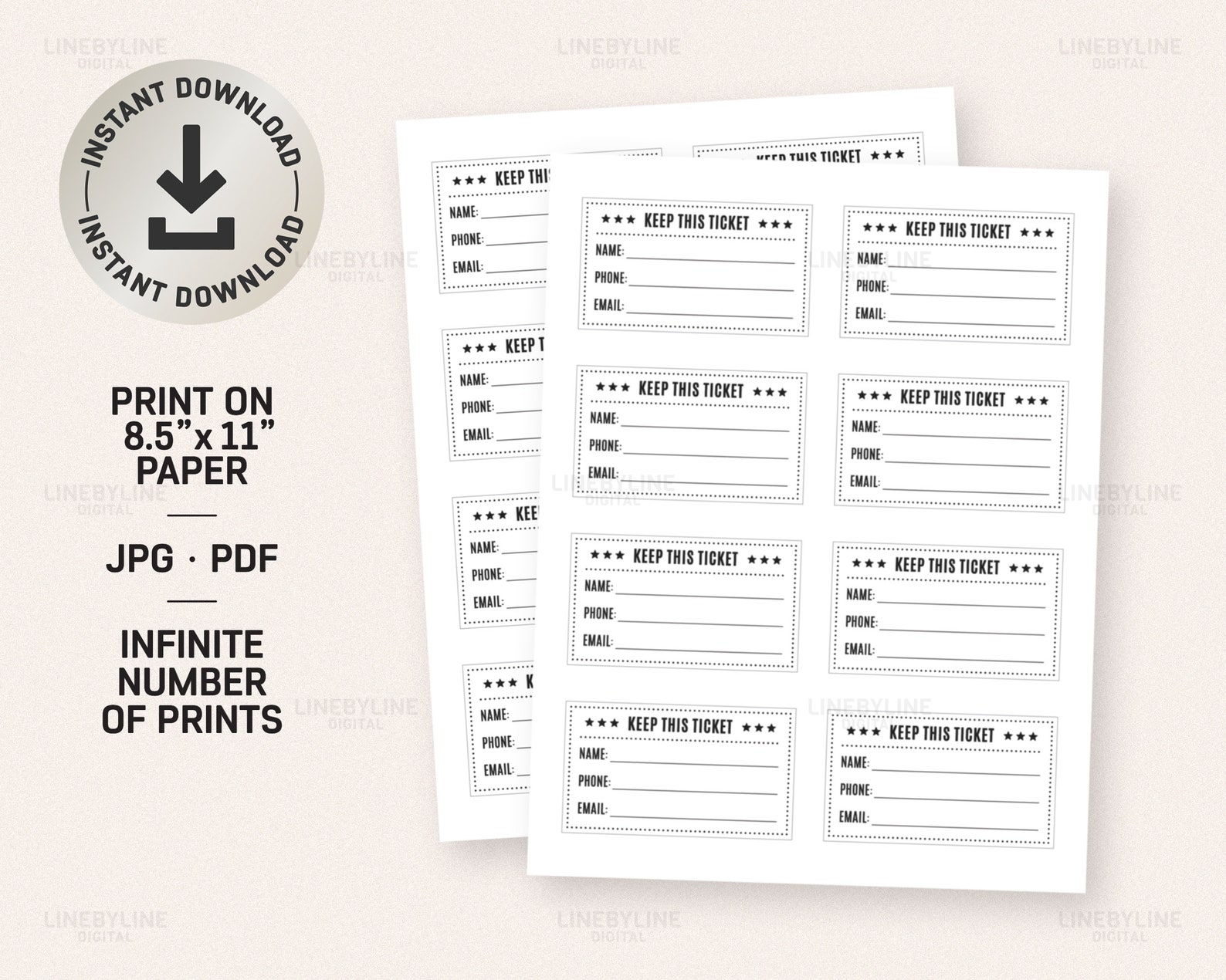 Printable Raffle Ticket, Blank Raffle Ticket, Raffle Ticket Template ...