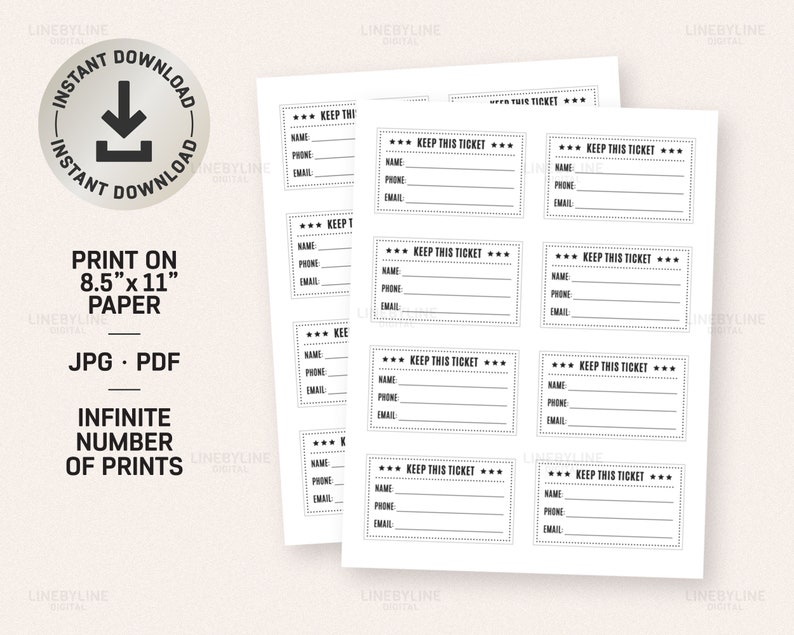 Printable Raffle Ticket, Blank Raffle Ticket, Raffle Ticket Template ...