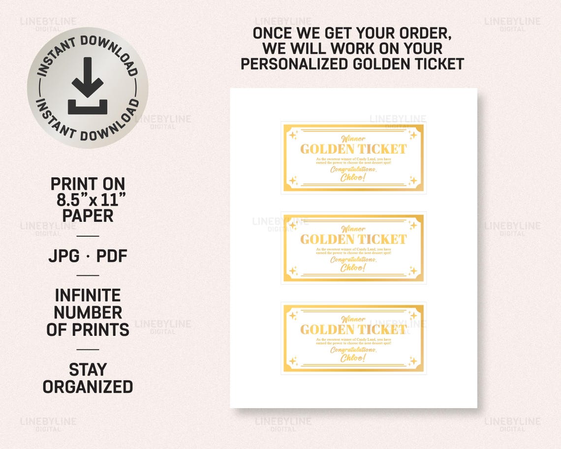 Golden Ticket, Golden Ticket Paper, Golden Ticket Template, Winning ...