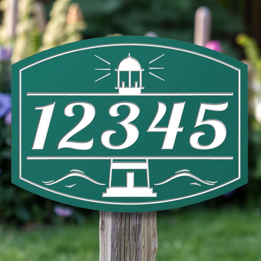 Custom Lighthouse Address Sign – Green Nautical PVC House Number Plaque ...