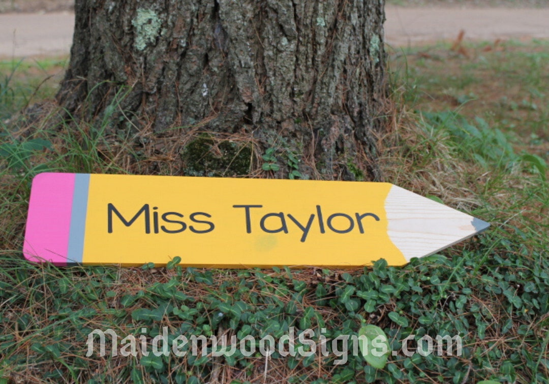 Custom Pencil Shaped Teacher Last Name Sign / Gift for Teacher ...