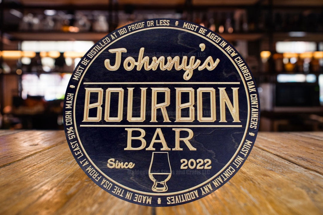 Custom Wood Bourbon Bar Sign / Round Wood Sign / Carved Wooden Basement ...