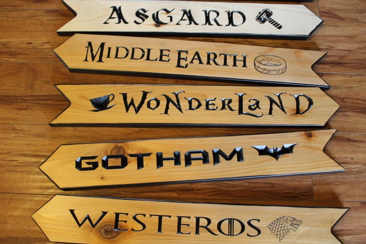 Custom Fandom Destination Arrow Signs: Carved Wood Garden Decor - 5 ...