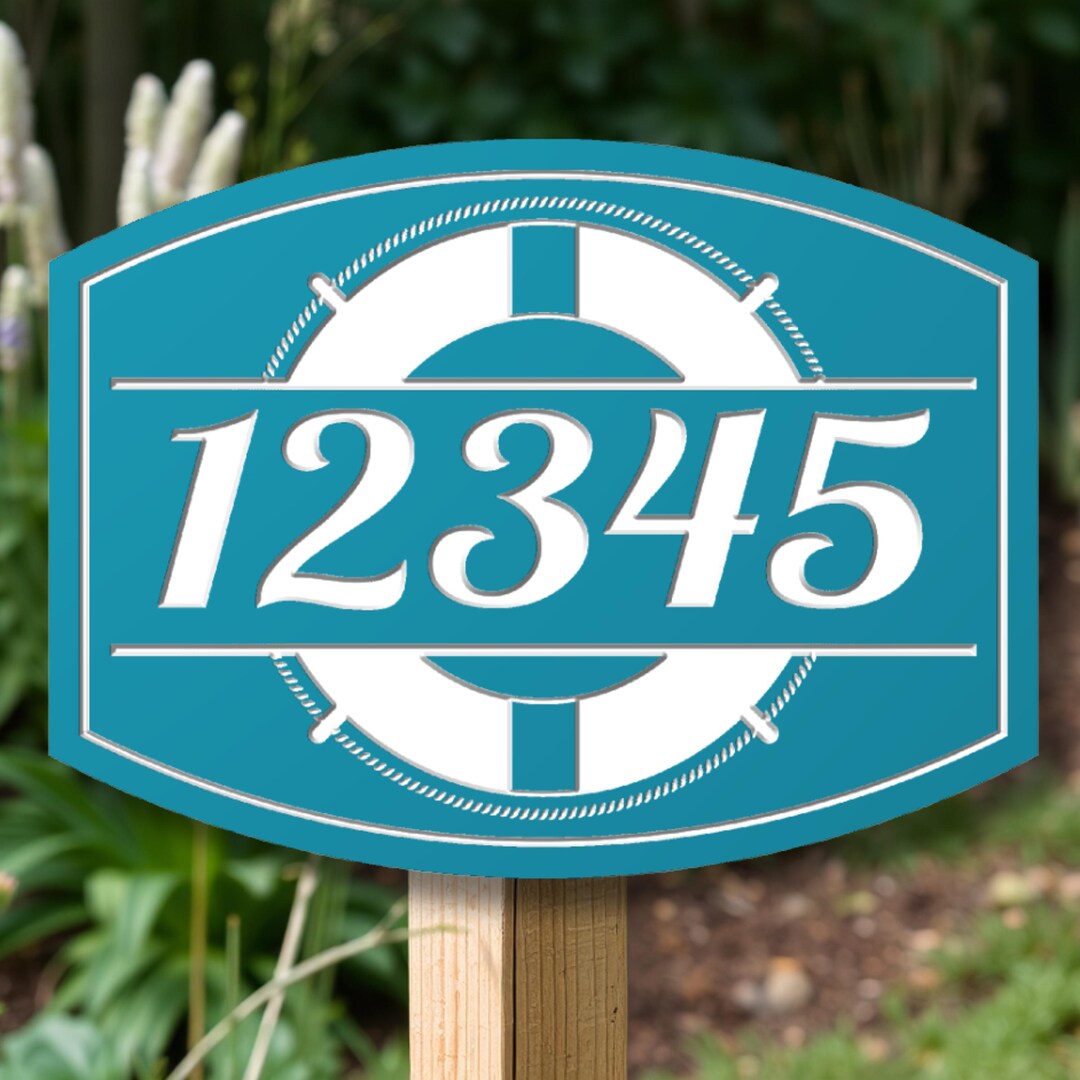 Teal Lifebuoy Custom House Number Sign – Coastal Nautical Address ...