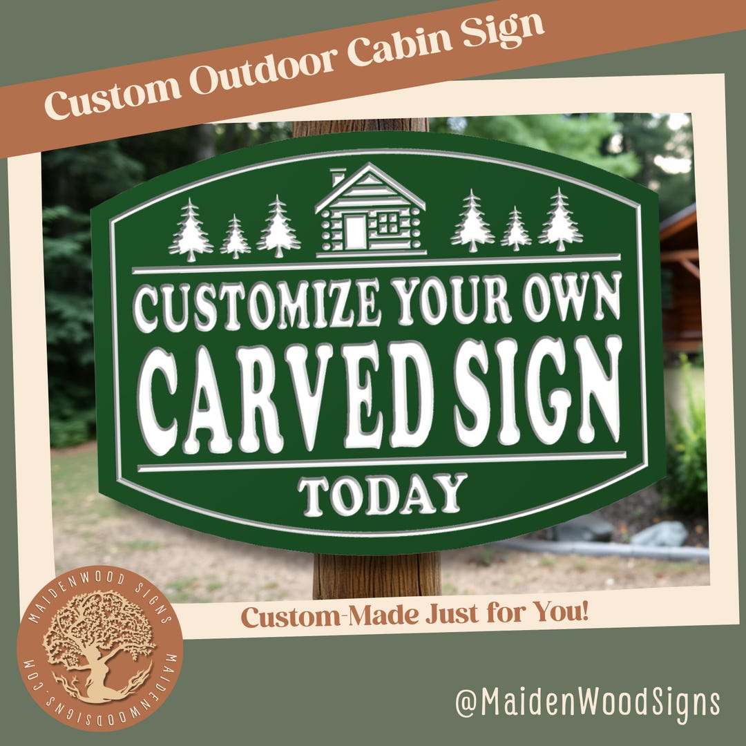 Custom Forest Cabin Sign – Carved PVC Outdoor Lodge Rustic Mountain ...