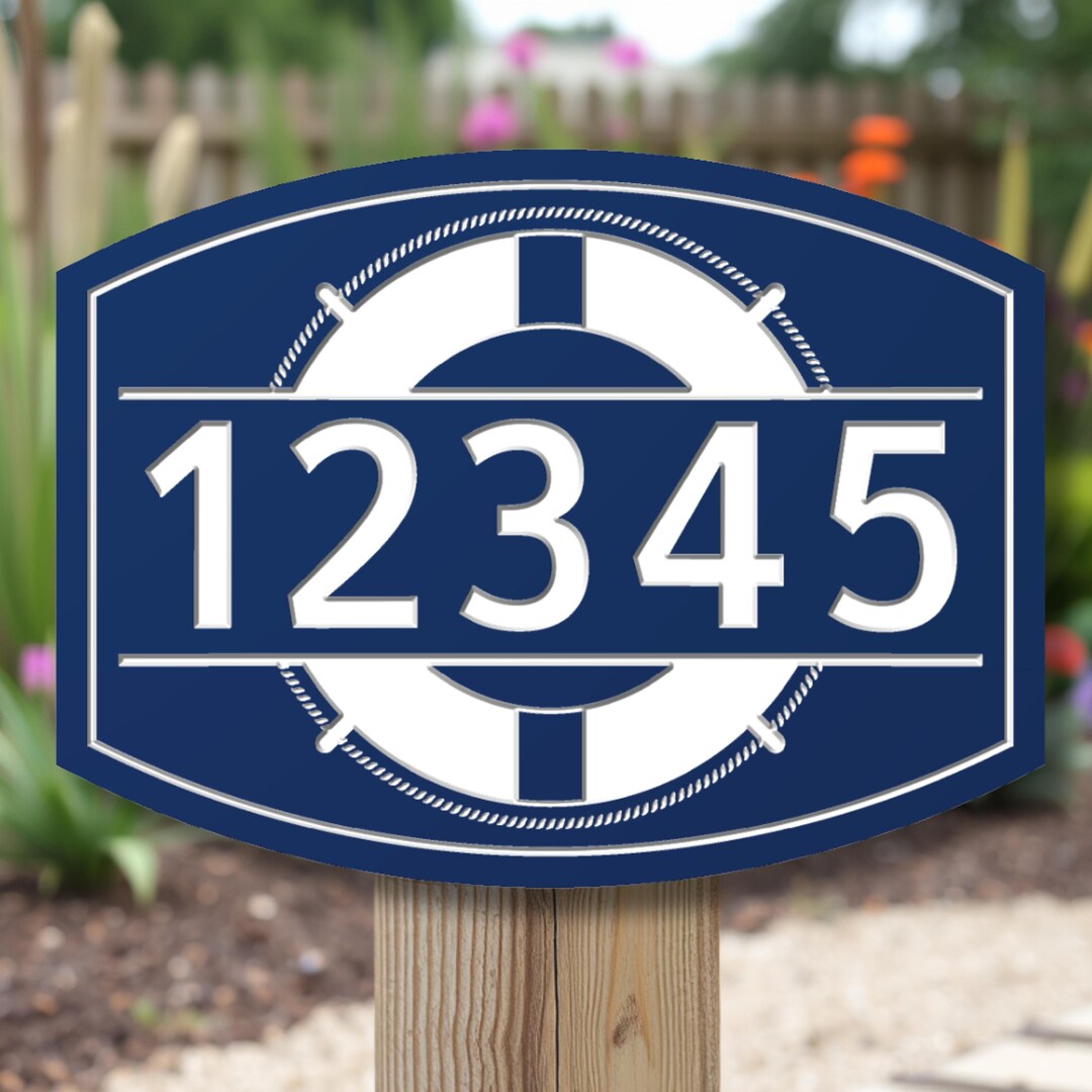 Navy Blue Nautical Address Sign – Custom PVC House Number Plaque for ...