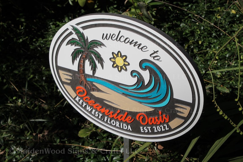 Custom Carved Beach House Sign: Oceanside Oasis Tropical Decor - Etsy